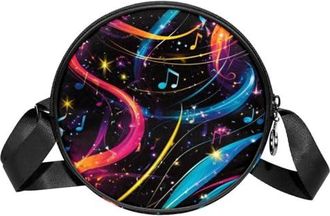 Generic Sac &agrave; bandouli&egrave;re rond pour femme, imprim&eacute; notes, petit sac &agrave; dos &agrave; bandouli&egrave;re avec fermeture &eacute;clair, bretelles r&eacute;glables, sac &agrave; main rond d&eacute;contract