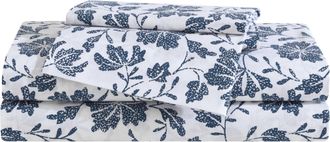 Eddie Bauer Bettw&auml;sche-Set f&uuml;r King-Size-Bett, hochwertiges Baumwoll-Perkal-Bettw&auml;sche-Set, Florale Heimdekoration, &Ouml;ko-Tex-Zertifiziert (Woodblock Floral Blue, K
