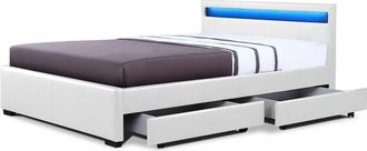 Habitat et Jardin LED-Bett mit 4 Schubladen Nico- 140 x 190 cm - Wei&szlig;