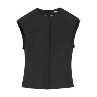 Ami &Auml;rmelloses Oberteil mit rohem Saum - - Tops - Damen - Schwarzk - L