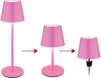 Globo Lighting Au&szlig;enleuchte Tischlampe Akku Tischleuchte Touchdimmer Flaschenaufsatz CCT, pink, USB-C, LED 3W 200Lm warm-kaltwei&szlig;, DxH 11,5x36 cm