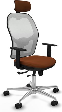 Piqueras y Crespo Ergonomischer Stuhl mit 1D-Armen, h&ouml;henverstellbare Lendenwirbelst&uuml;tze und h&ouml;henverstellbares Kopfteil, Wei&szlig;/Braun