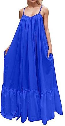 Generic Robe Femme &eacute;T&eacute; Mode Couleur Unie &agrave; Ourlet Oversize Robe Longues sans Manches Legere Fluide Robe Femme Chic Et Elegant Robe De Plage Ample Et Respirant