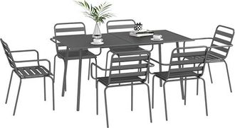 OUTSUNNY Salon de Jardin ext&eacute;rieur Ensemble Salle &agrave; Manger de Jardin 7 pi&egrave;ces avec 1 Table et 6 chaises empilables en Acier Gris