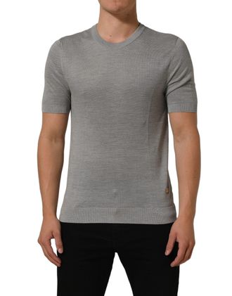 Dolce & Gabbana Mens Gray Silk Crew Neck Short Sleeves T-Shirt Nylon