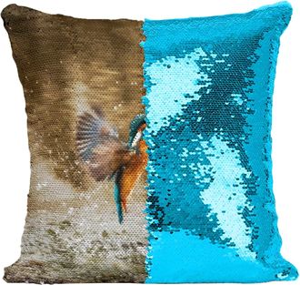 Fabulous Kissen mit Paillettenbezug Türkis Großartig Eisvogel Fly Over Water Vogel