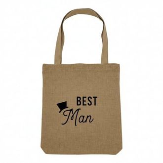 Fabulous Sac Shopping Tote Bag Aspect Lin - Best Man Hat Married Gentleman - Sac de Courses Toile Epaisse 360g Beige Naturel Cabas Port&eacute; Epaule Solide Imprim&eacute; 