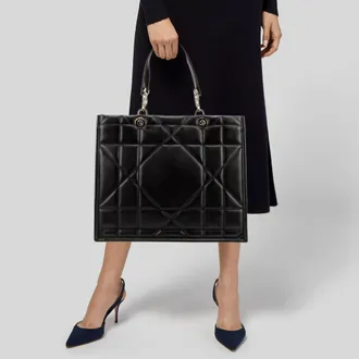 Dior Womens Quilted Leather Tote Black Suede Lining