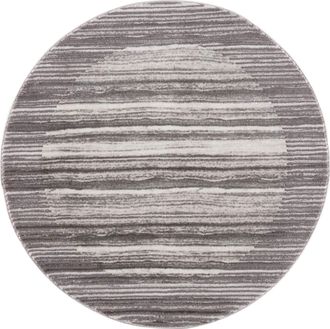 Carpet City Teppich Wohnzimmer - Streifen Muster 120 cm Rund Grau Meliert - Moderne Teppiche Kurzflor