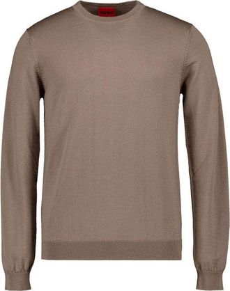 HUGO BOSS Herren Pullover braun Schurwolle unifarben