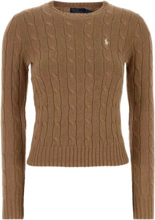 Polo Ralph Lauren Pull en coton &agrave; torsades et col rond - Femme - Pulls - Brun - Taille: 38 FR