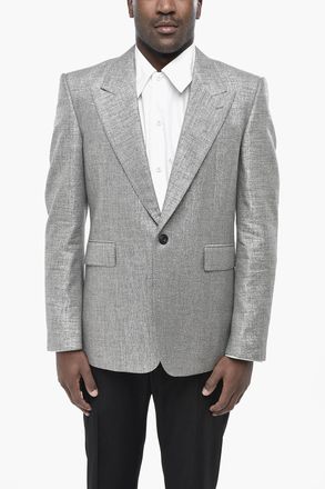 Alexander McQueen Ein-Knopf-Blazer aus metallisiertem Stoff mit Pattentasche Alexander McQueen