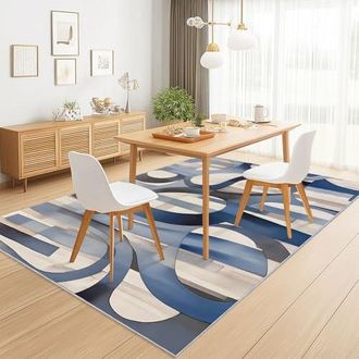 Generic Bleu-Gris Lavable en Machine Tapis Salon Mod&egrave;les de textes Lettres agencement, 140 x 200 cm Doux Tapis de Sol Pelucheux Dessous Antid&eacute;rapant, Entree I