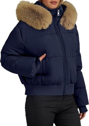 Generic Vestes pour femmes 2026 en faux duvet avec grande capuche, veste dhiver taille courte, v&ecirc;tements dext&eacute;rieur pour temps froid, manteau matelass&eacute; chaud,
