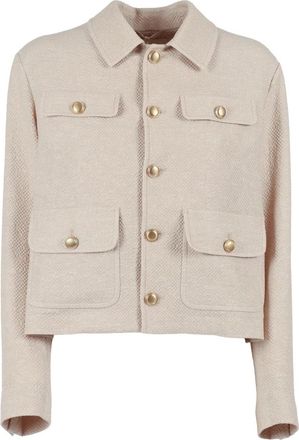 Circolo 1901 Femme, Vestes, Beige, Taille: 40 FR Giacca Crop in Lino e Cotone