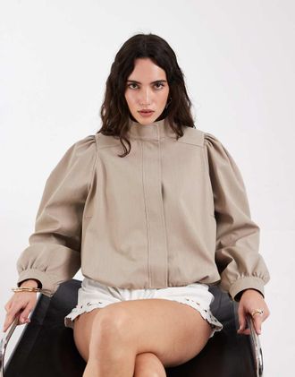 Asos Blazer ajust&eacute; textur&eacute; &agrave; ourlet boule - Taupe-Neutral