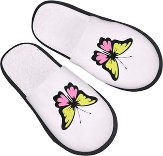 Generic Pantoufles Papillon jaune et rose &eacute;l&eacute;gant Chaussons en Peluche Classiques Confortable Chausson Maison Adulte Homme L