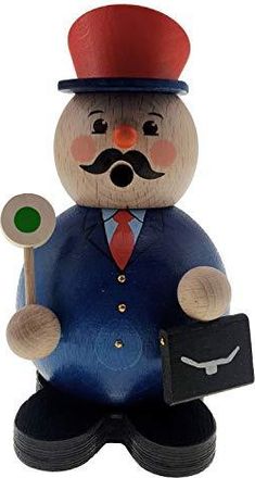 Hess Holzspielzeug 40013 - Kugelr&auml;uchermann aus Holz, Schaffner, ca. 12 cm, Dekoration f&uuml;r die Advents- und Weihnachtszeit aus dem Erzgebirge