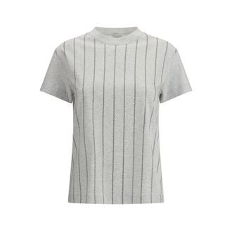 Brunello Cucinelli Gestreiftes T-Shirt mit Mini-Pailletten - - Tops - Damen - Grau - S