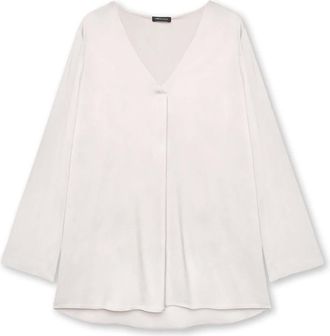 Fiorella Rubino Femme, Blouses et Chemises, Blanc, Taille: 56 FR Blouse &agrave; col en V en satin de viscose