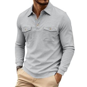 Generico T-shirt à manches longues pour homme en coton avec deux poches pour vêtements décontractés et professionnels, respirant et confortable, gris clair, XX