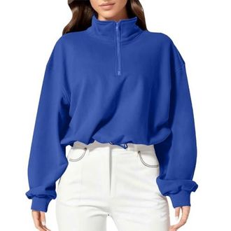 Generic Sweat-shirt uni confortable pour femme avec demi-fermeture éclair - Sweat à capuche dentraînement à col haut et manches longues - Vêtements de sport p