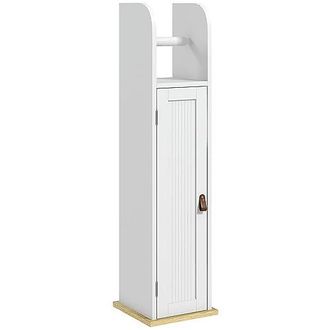 Kleankin Meuble de Salle de Bain Support Papier Toilette avec Placard et étagères réglables 20 x 20 x 80 cm Blanc