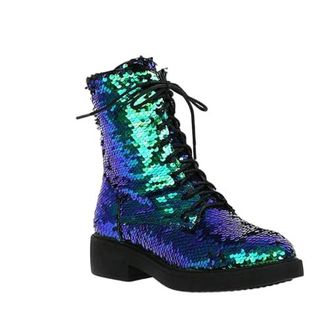 Generic JJDFW Automne Hiver Court Peluche Chaud Femmes Bottines Talon Bas Fermeture &agrave; Glissi&egrave;re Casual Chaussures D&eacute;coloration Tissu Paillettes Multicolore, b