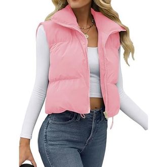 Jamron Femme Style Y2K Hiver Gilet Matelass&eacute; Court Col Montant Gilet Rembourr&eacute; SN0712181 Rose M