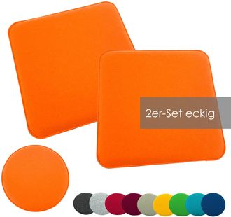 Heimtexland 2er Pack Sitzkissen Filz Stuhlkissen Bodenkissen Polster Stuhlauflage Indoor Outdoor Kissen eckig Typ631 Filzkissen orange 35x35 cm 2 Stück