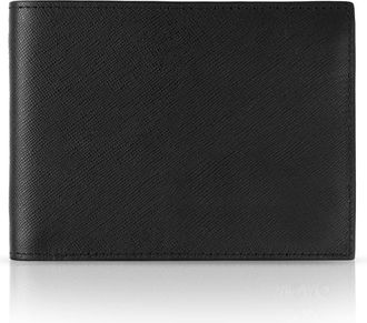 WOMO Herren Dokumentenhalter Saffiano Kalbsleder Schwarz Reisezubehör-Brieftasche