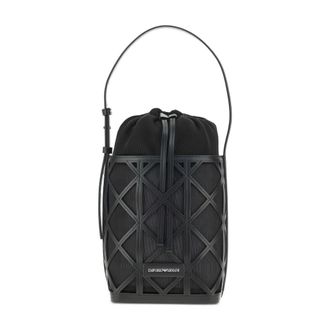 Emporio Armani Leder- und Mesh-Beuteltasche - - Bags - Damen - Schwarzk - ONE SIZE