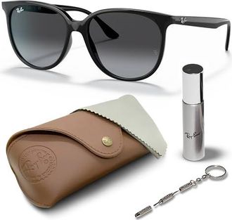 Ray-Ban Lunettes de soleil carrées RB4378 pour homme et femme avec kit de lunettes officiel, monture noire polie | Verres gris dégradé, 54 mm