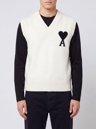 Ami Woll-Strickweste von mit V-Ausschnitt und Logo