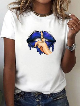 rmk T-Shirt Damen Shirt Top Sommer Basic Mund dicke Lippe Lips Psst