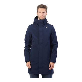K-Way Blaue Wasserdichte Winddichte Lange Jacke - - Coats - Herren - Blau - 3XL