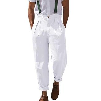 Generic Pantalon chino en coton et lin pour homme - Taille &eacute;lastique - Coupe ample - L&eacute;ger et respirant - Coupe d&eacute;contract&eacute;e - Coupe ample, blanc, 3XL