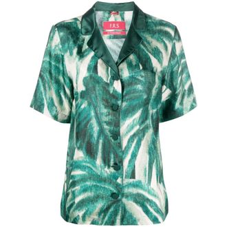 F.R.S. For Restless Sleepers Gr&uuml;nes Palazzo-Shirt mit japanischem Zweigdruck - - Blouses & Shirts - Damen - Gr&uuml;n - XS