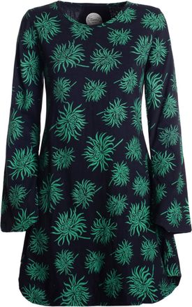 vishes Alternative Bekleidung - Langarm Damen Blumen-Tunika Shirt-Kleid Glocken&auml;rmel Baumwolle schwarz-gr&uuml;n 36-38