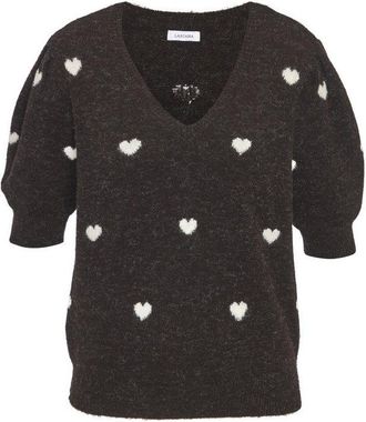 Lascana Kurzarmpullover mit Herzmuster, V-Pullover mit kurzen Puff&auml;rmeln Kuscheliger Strickpullover mit Herzen, Jacquardpullover mit Herzmuster