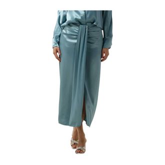 Greek Archaic Kori Eleganter Satin Midi Rock - - Skirts - Damen - Blau - S