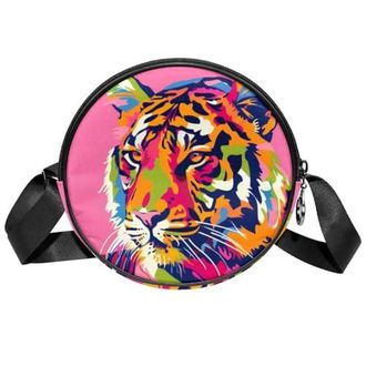 Generic Sac &agrave; bandouli&egrave;re rond rond pour femme, motif tigre color&eacute;, avec fermeture &eacute;clair, bretelles r&eacute;glables, style d&eacute;contract&eacute;