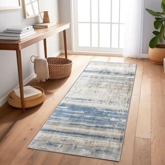 Generic Tapis de Passage Couloir Long Rayures r&eacute;tro-minimalistes Cuisine Devant Evier Antid&eacute;rapant 60x210 cm Absorbant Tapis d Entree Interieur pour Bleu