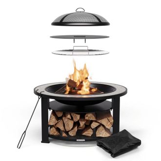 Blumfeldt Bras&eacute;ro foyer ext&eacute;rieur 3en1 pour jardin - barbecue au charbon de bois, &eacute;lectrique, plancha, table, gril, grille de cuisson, tisonnier