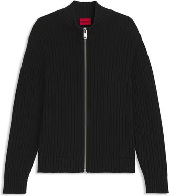 HUGO BOSS Herren Sriton Gerippte Strickjacke aus Baumwolle mit Reißverschluss Schwarz001 XXL