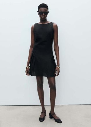 Mango Robe en lin m&eacute;lang&eacute; &agrave; plis noir - Femme - XS - MANGO