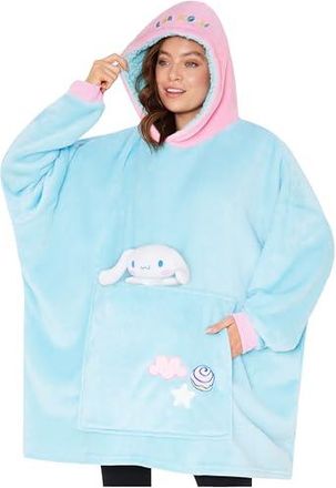 Hello Kitty Sanrio Cinnamoroll Couverture &agrave; Capuche Femme Ado, Couverture Polaire Oversize avec Peluche, Cadeau Kawaii (Bleu Cinnamoroll)