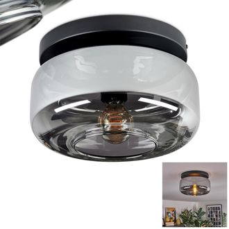 HOFSTEIN Deckenleuchte Boza, 1-flammige Deckenlampe aus Metall/Glas in Schwarz/Rauchfarben, moderne Leuchte im Retro/Vintage-Design (Schirm Ø 28 cm), E27, Essz