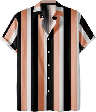 Generic Chemise de croisi&egrave;re carib&eacute;enne d&eacute;contract&eacute;e ray&eacute;e &agrave; manches courtes boutonn&eacute;e pour la plage hawa&iuml;enne tropicale amusante Mexique hawa&iuml;enne palmier &eacute;t