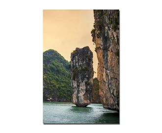 Paul Sinus Art 120x60cm - WANDBILD Halong Bay Vietnam Felsen Wasser - Leinwandbild auf Keilrahmen modern stilvoll - Bilder und Dekoration